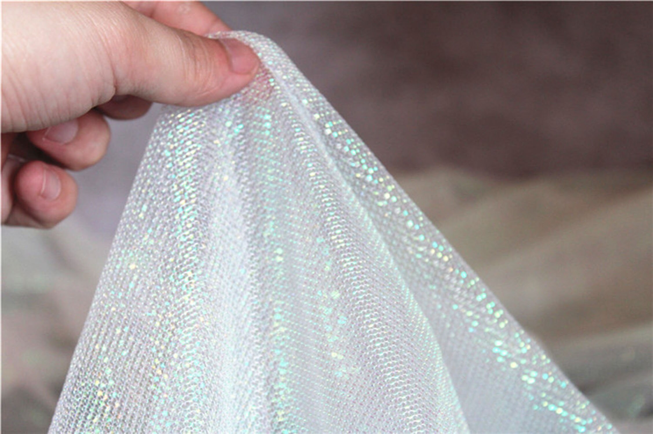 Psychedelic Shiny Holographic Mesh Fabric Polyester Laser Perspective ...