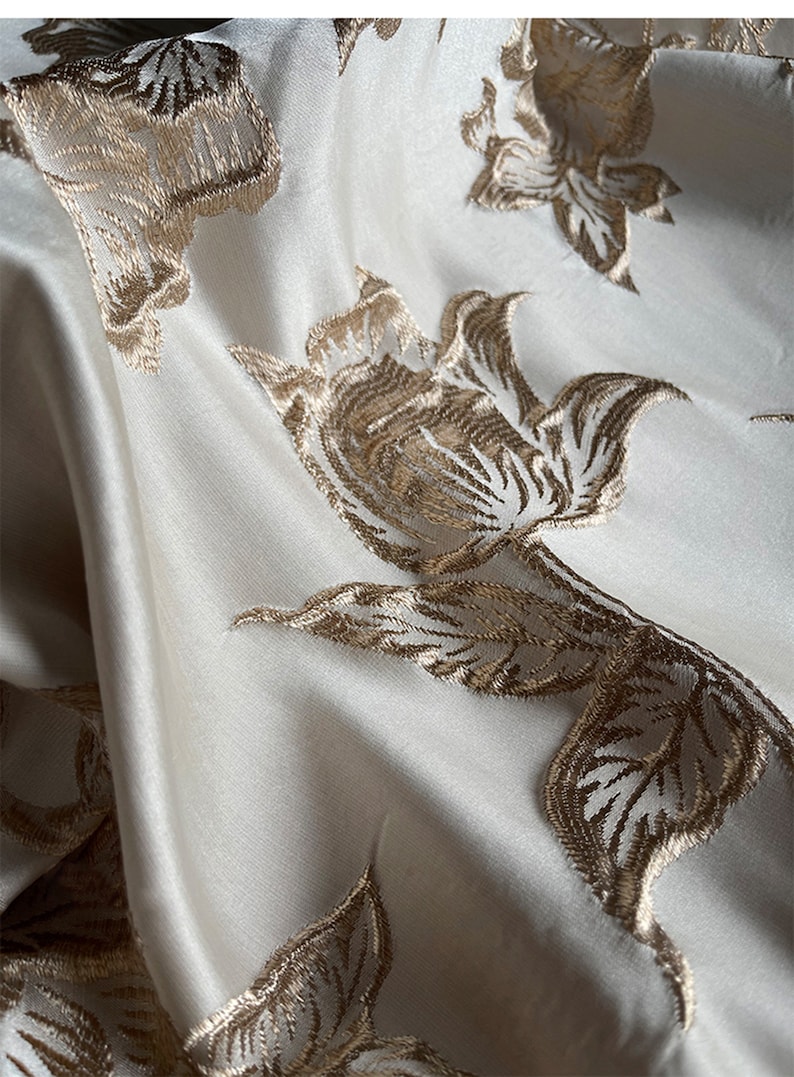Tulip Gold Embroidered Jacquard Fabric Embossed Floral - Etsy
