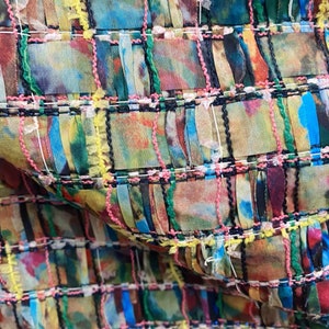 Rainbow Tweed Fabric by the Yard, Colorblock Organza Tweed Fabric for ...
