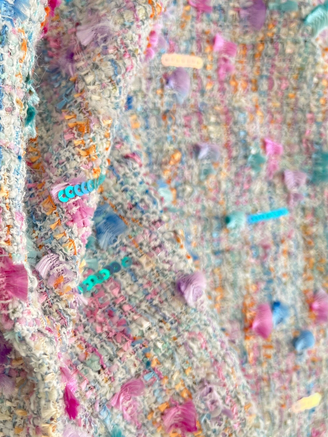 Colorful Tweed Fabric, Rainbow Sequins Tweed Boucle Fabric for Suit ...