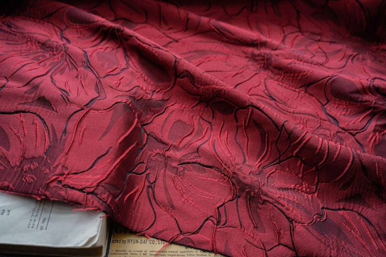 Dark Red Jacquard Fabric Embossed Brocade Damask Fabric for - Etsy