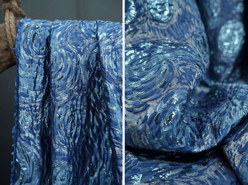 Sparkling Royal Blue Jacquard Fabric Exquisite Emboss - Etsy