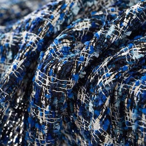 Navy Blue Tweed Fabric, Tweed Boucle Fabric With Tassel for Suit Coat ...