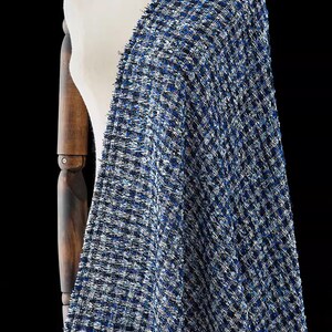 Navy Blue Tweed Fabric, Tweed Boucle Fabric With Tassel for Suit Coat ...
