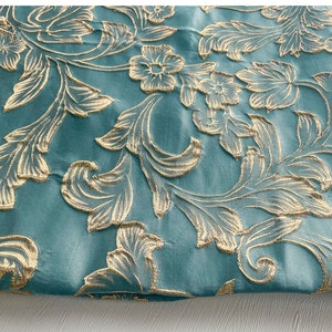 Luxury Gold Embroidered Jacquard Fabric, Embossed Flora Damask Brocade ...