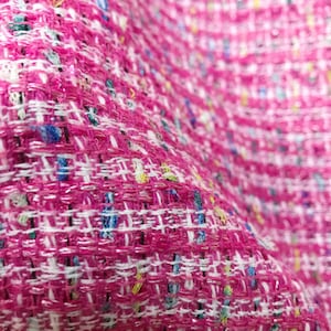 Bright Pink Check Tweed Fabric, Tweed Boucle Fabric With Colorful Yarn ...