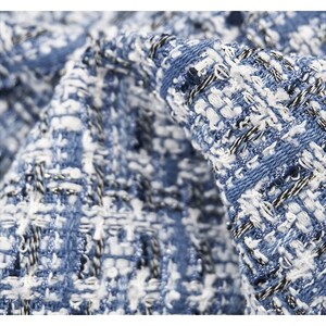 Blue Check Tweed Fabric, Tweed Boucle Fabric With Metallic Yarn for ...