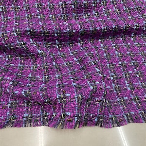 Purple Wollen Tweed Fabric, Tweed Boucle Fabric, Blended Fabric for ...