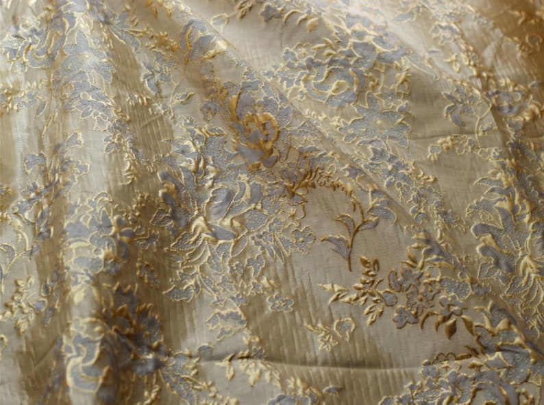 Gold Embroidered Jacquard Fabric Embossed Floral Damask - Etsy