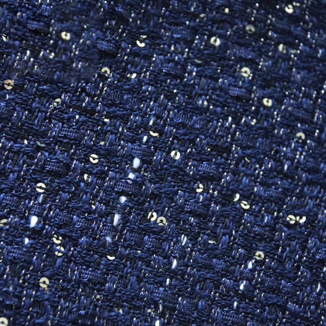 Luxury Navy Blue Tweed Fabric Sequins Tweed Boucle Fabric For Suit Coat Jacket Dress Haute