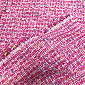 Bright Pink Check Tweed Fabric, Tweed Boucle Fabric With Colorful Yarn ...