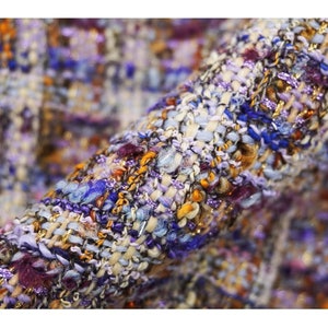 Colorblock Purple Check Tweed Fabric, Metallic Wool Tweed Boucle Fabric ...