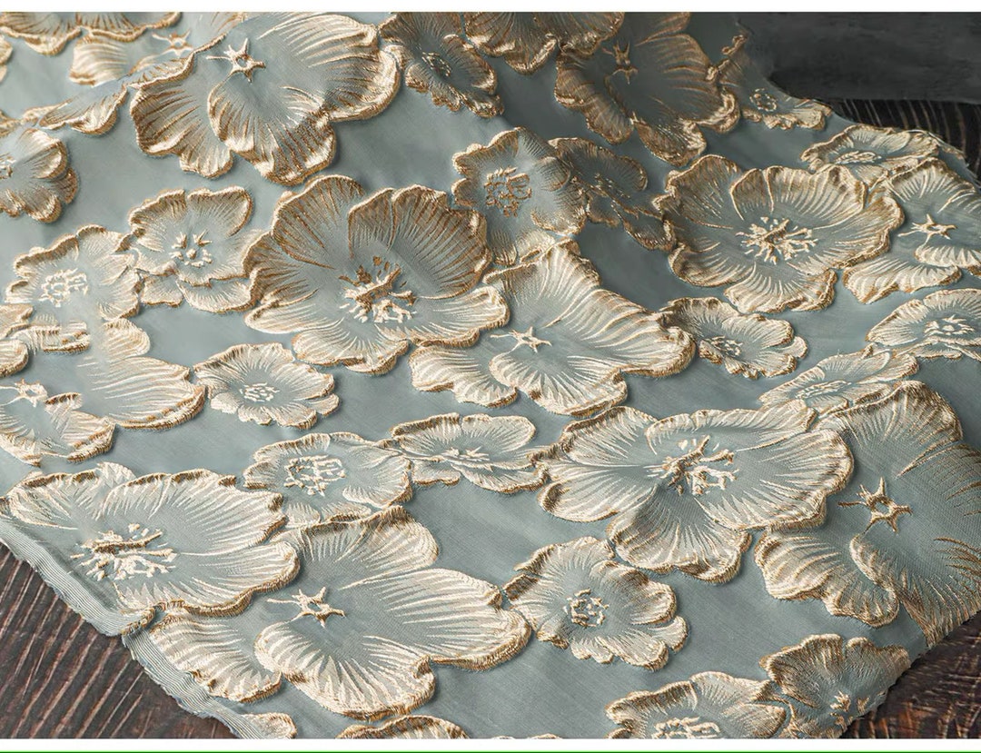 Gorgeous Gold Embroidered Jacquard Fabric, Embossed Floral Damask ...