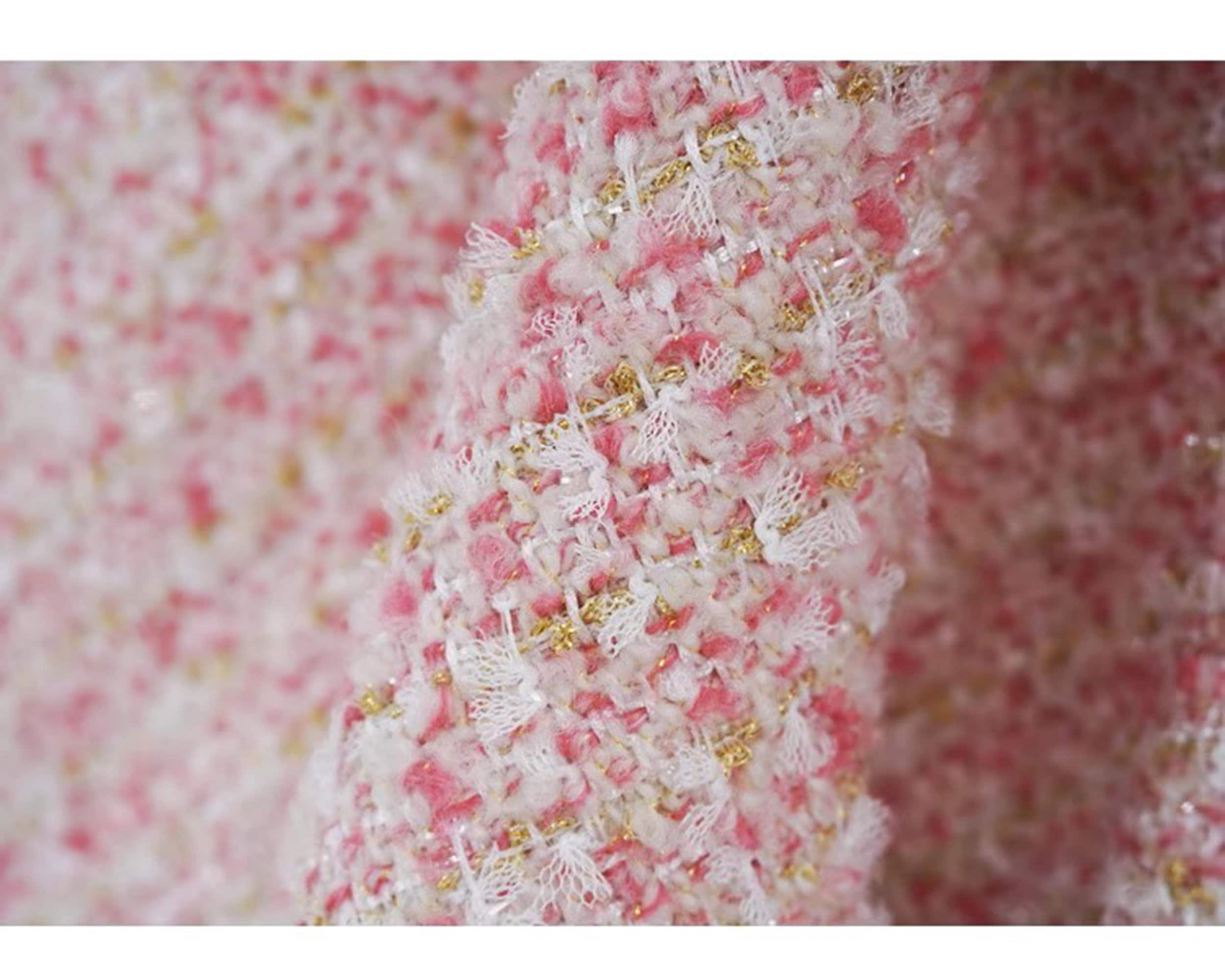 Lovely Pink Tweed Fabric, Wool Tweed Fabric With Gold Thread for Suit ...