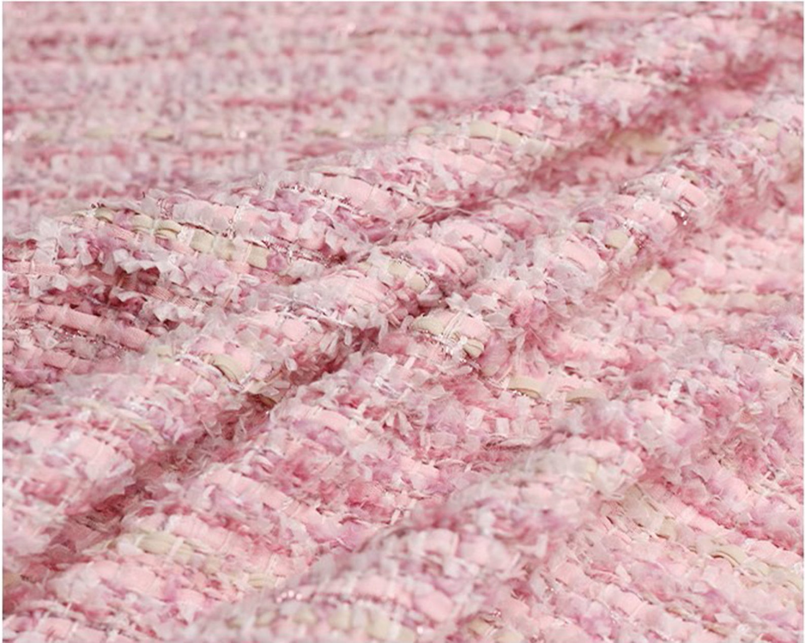 Sweet Pink Tweed Boucle Fabric, Woven 20% Wool Tweed Fabric With Tassel ...