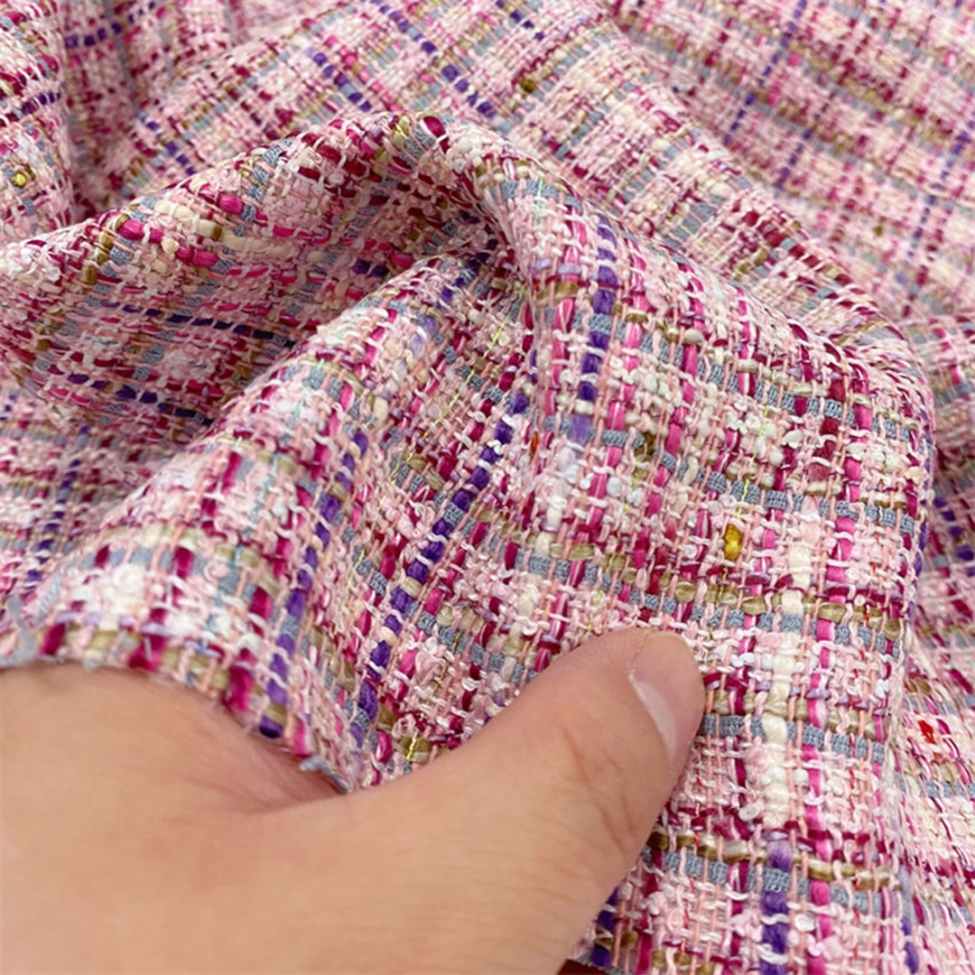 Colorblock Pink Check Tweed Fabric, Tweed Boucle Fabric for Suit Coat ...
