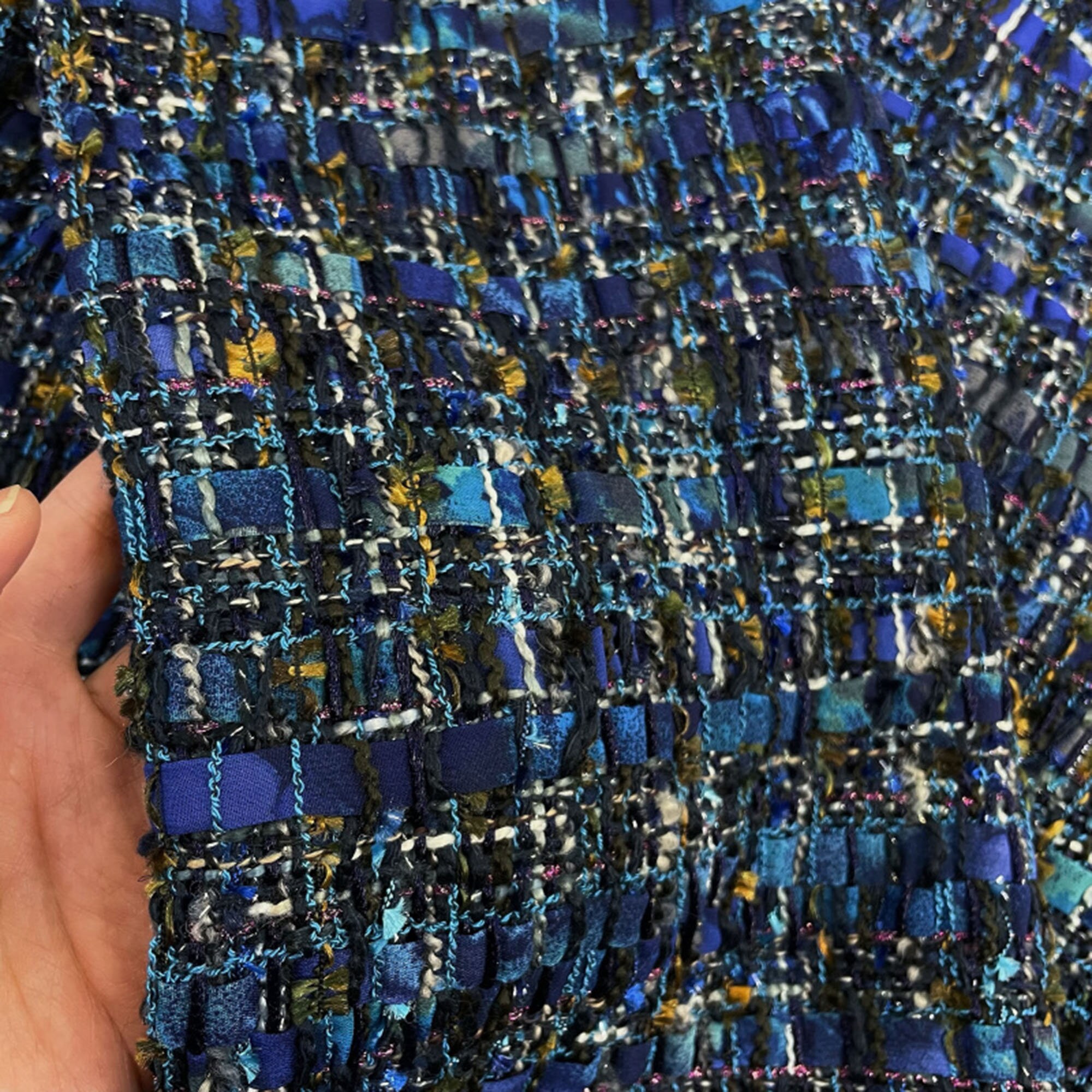 Blue Tweed Fabric, Colorful Ribbons Tweed Boucle Fabric for Suit Coat ...