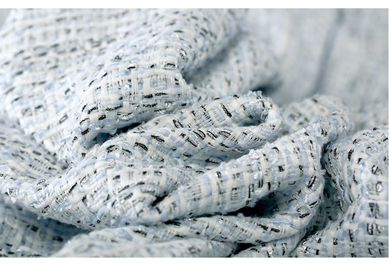 1 Yard Ice Blue Tweed Boucle Fabric Wool Woven Fabric With | Etsy