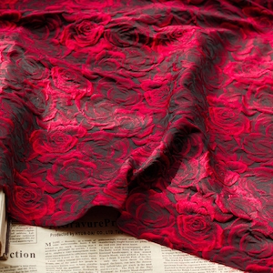 Red Rose Emboss Jacquard Fabric, Flora Brocade,damask Fabric for Haute ...