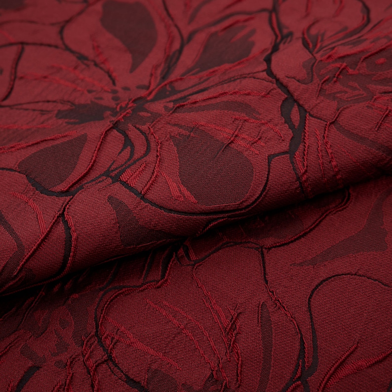 Dark Red Jacquard Fabric Embossed Brocade Damask Fabric for - Etsy
