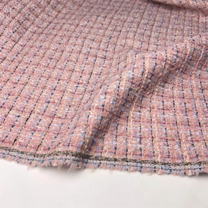Colorful Pink Tweed Fabric, Check Tweed Boucle Fabric for Suit Coat ...