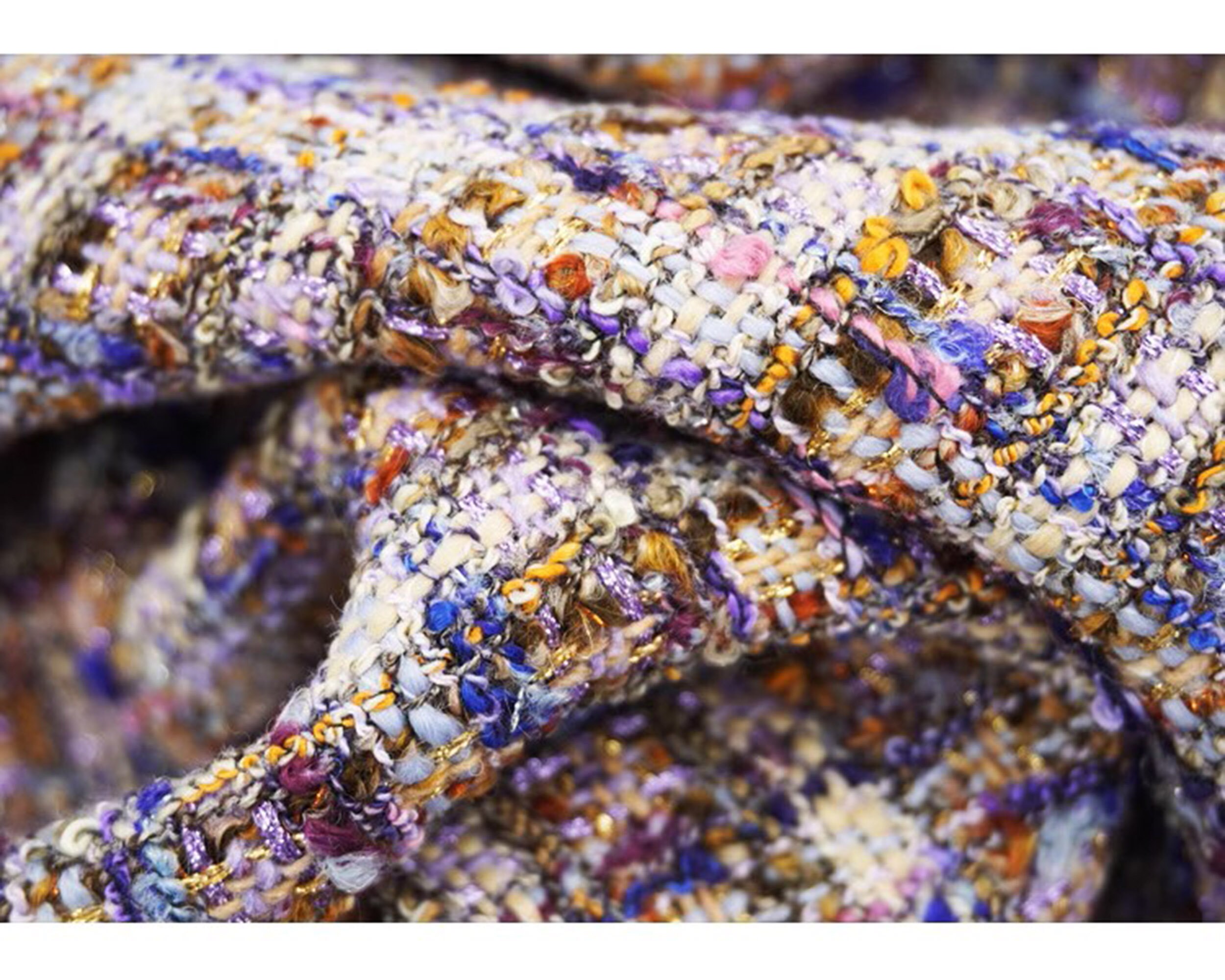 Colorblock Purple Check Tweed Fabric, Metallic Wool Tweed Boucle Fabric ...