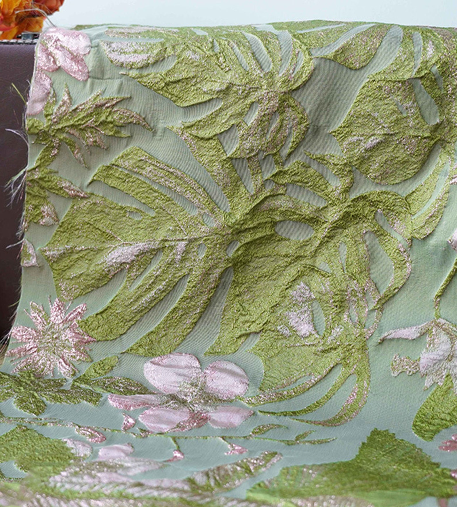 Vibrant Green Jacquard Fabric Embossed Gold Thread Brocade - Etsy
