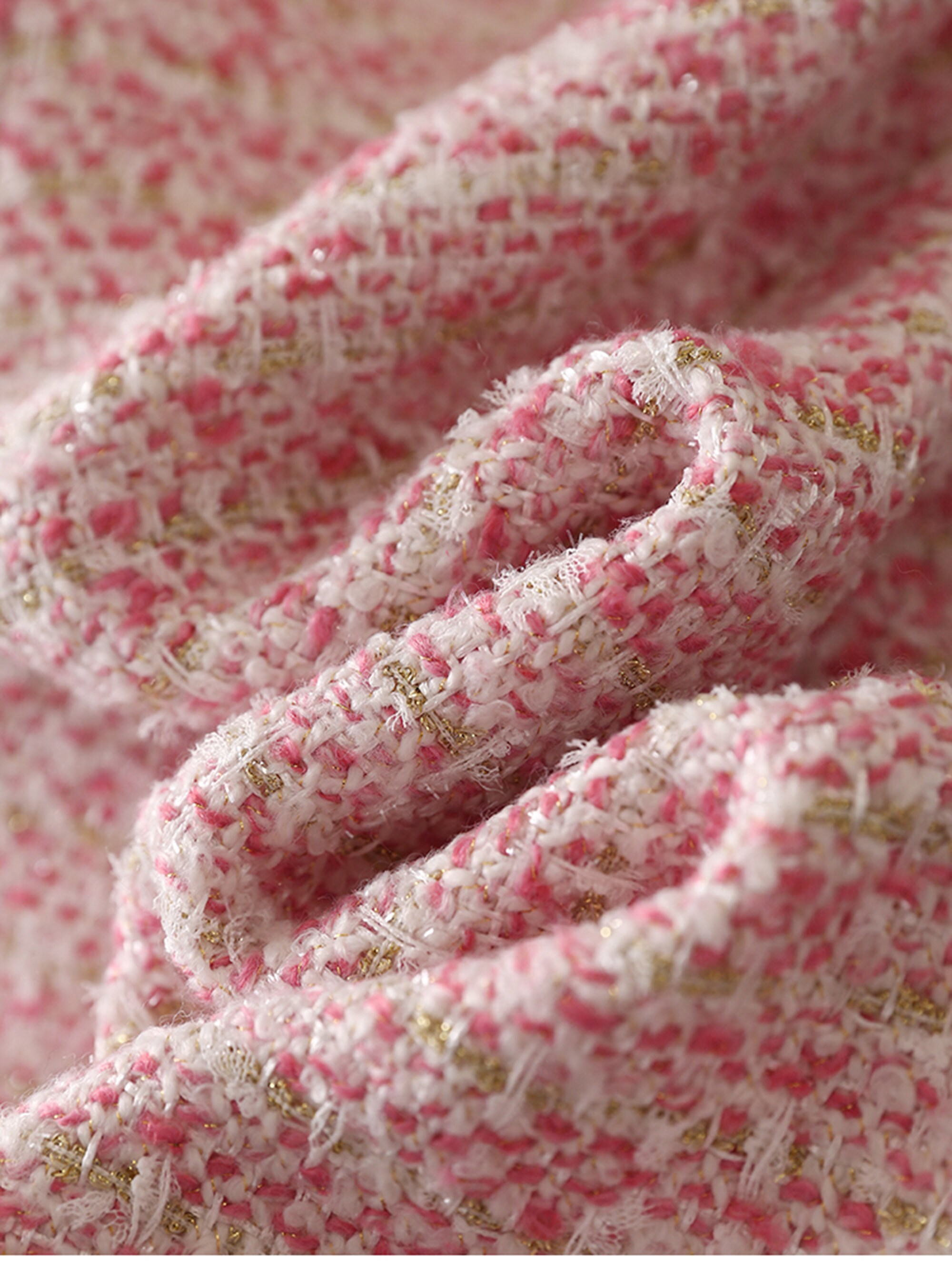 Lovely Pink Tweed Fabric, Wool Tweed Fabric With Gold Thread for Suit ...