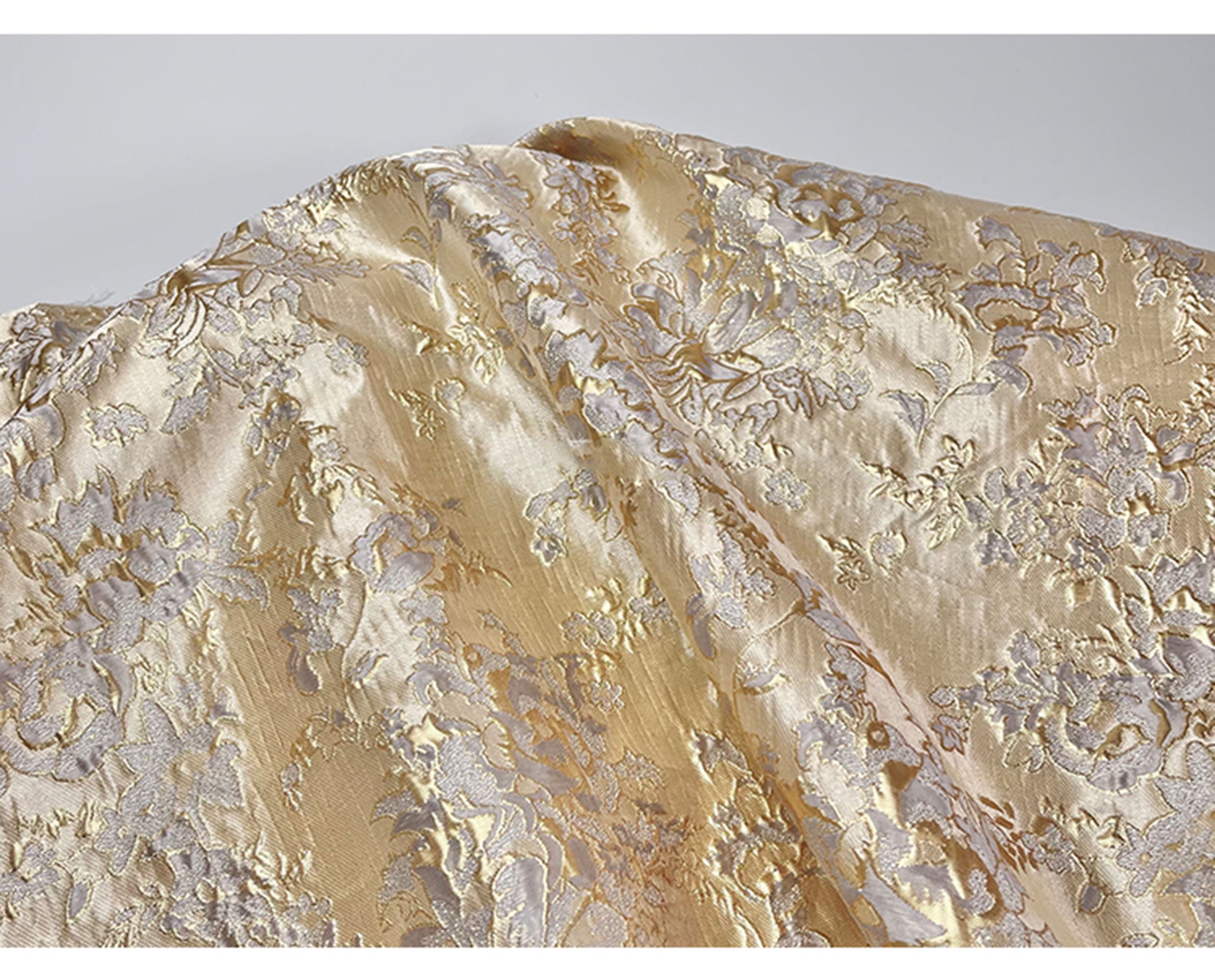 Luxury Gold Jacquard Fabric, Embossed Floral Damask Brocade for ...
