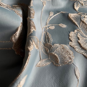 Luxury Gold Embroidered Jacquard Fabric, Embossed Flora Damask Brocade ...