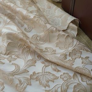 Luxury Gold Embroidered Jacquard Fabric, Embossed Flora Damask Brocade ...