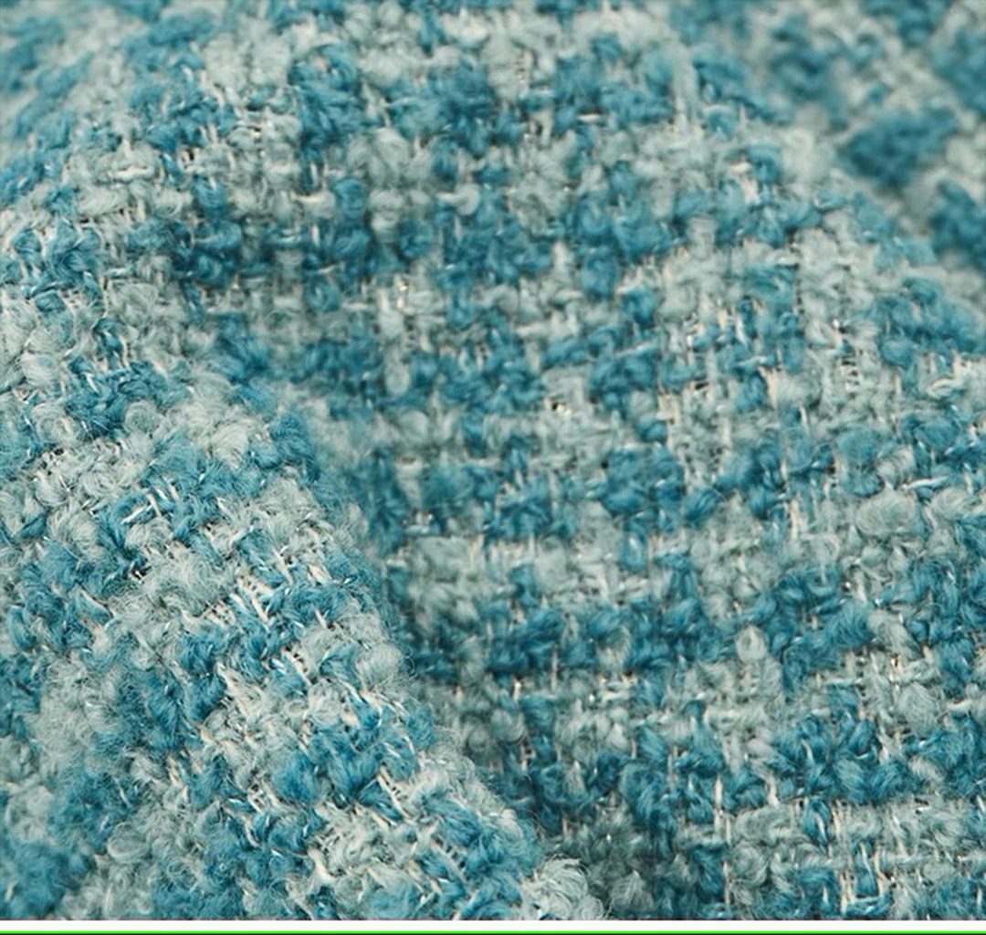 Blue Tweed Fabric by the Yard, Woven Wool Tweed Boucle Fabric for Suit ...