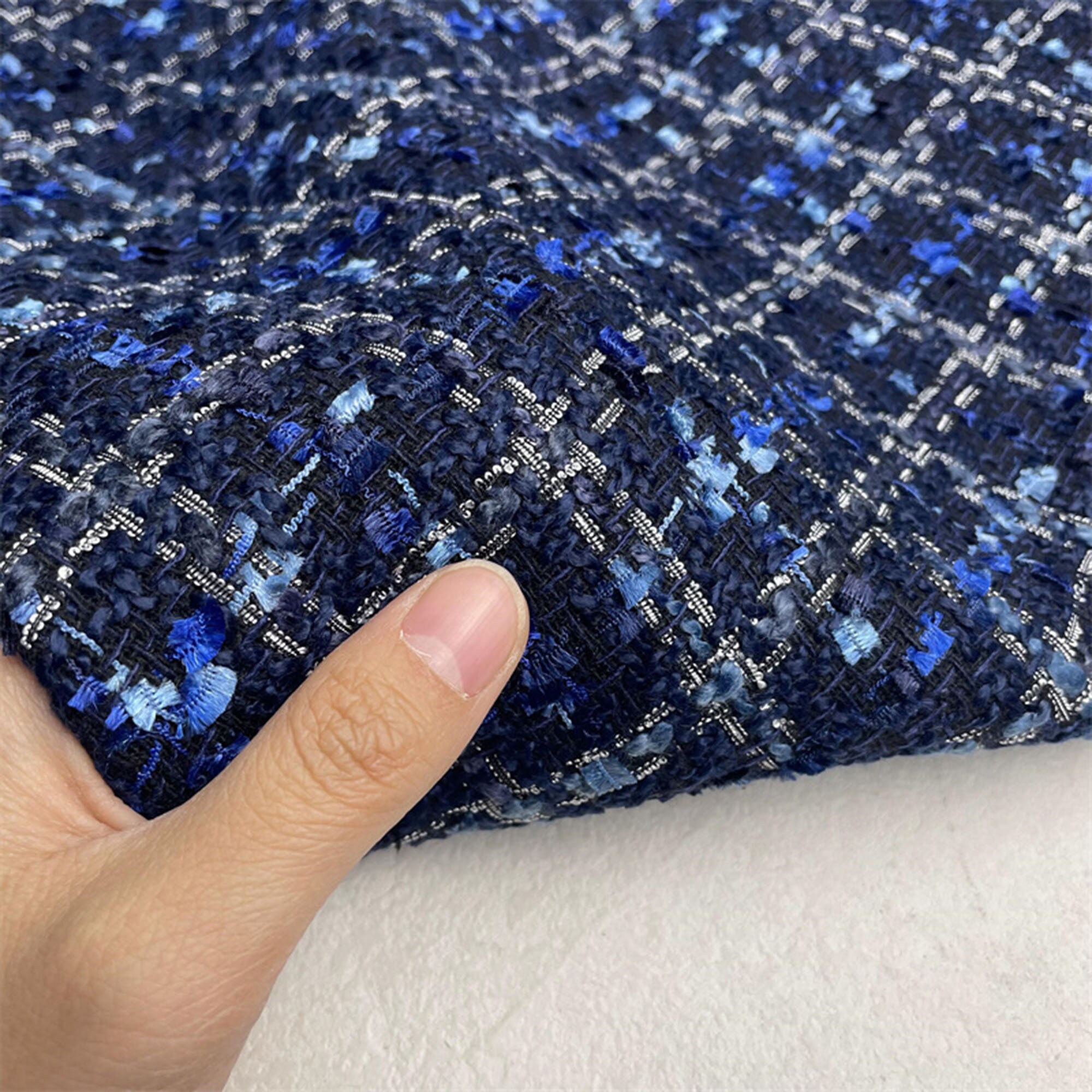 Royal Blue Tweed Fabric, Woollen Tweed Fabric, Blended Fabric for Suit ...