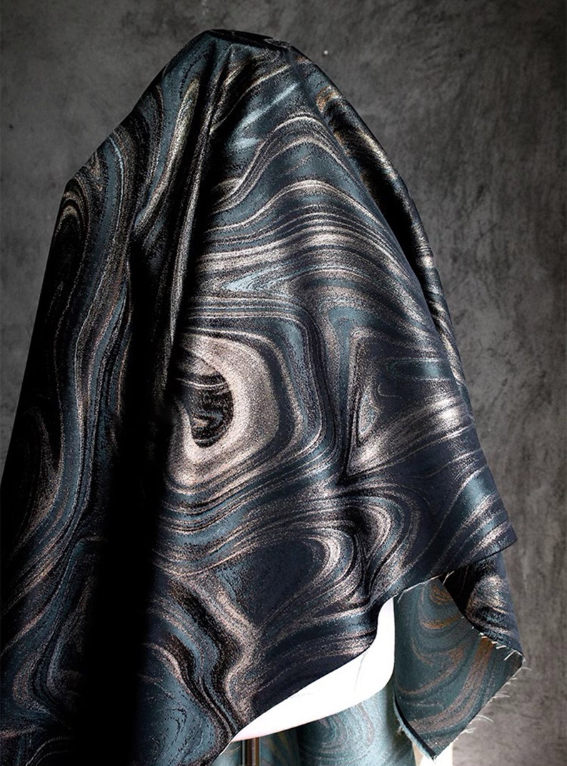 Abstract Ripples Jacquard Fabric, Shimmering Gold Double Face Brocade ...