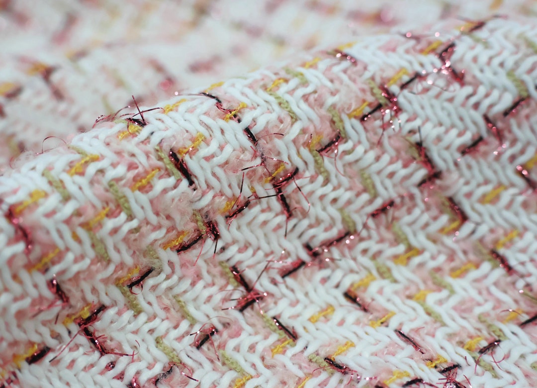 Pink Tweed Fabric by the Yard, Woven Check Tweed Fabric for Haute ...
