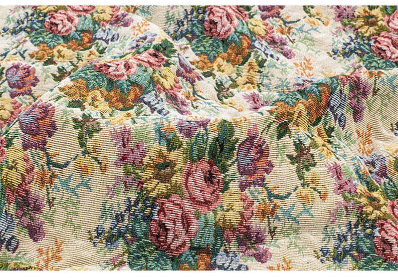 Vintage Rose Floral Jacquard Fabric Thick Upholstery Fabric - Etsy