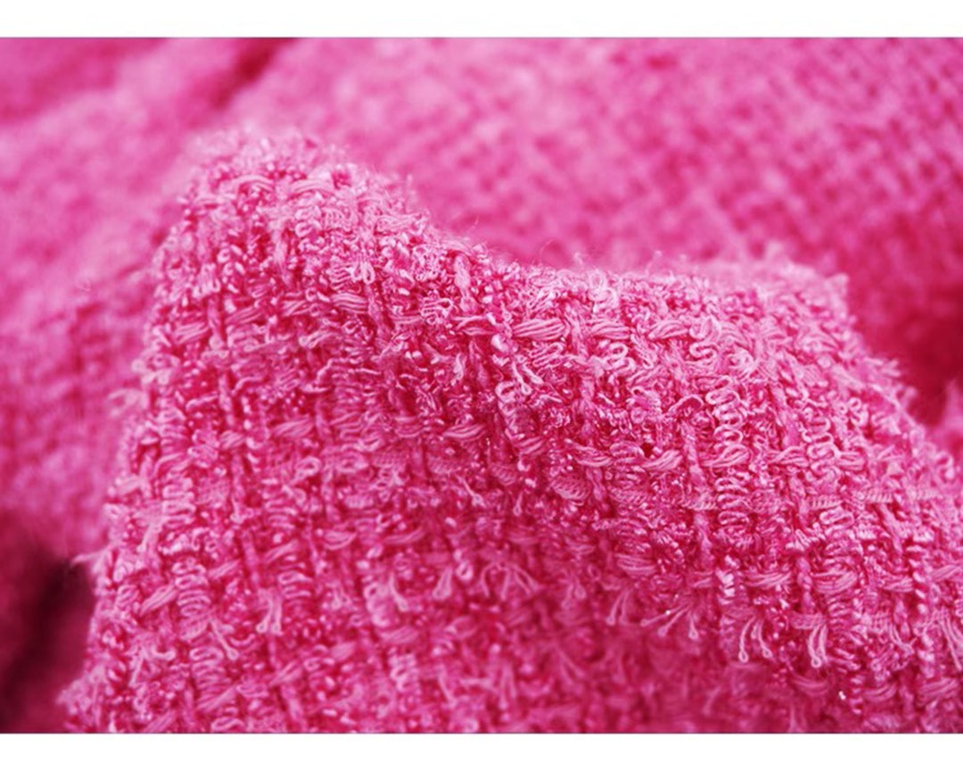 Bright Pink Tweed Fabric by the Yard, Tassel Tweed Boucle Fabric for ...