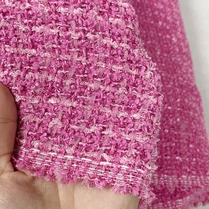 Fushia Tweed Boucle Fabric, Woven Bright Color Dense Tweed Fabric for ...