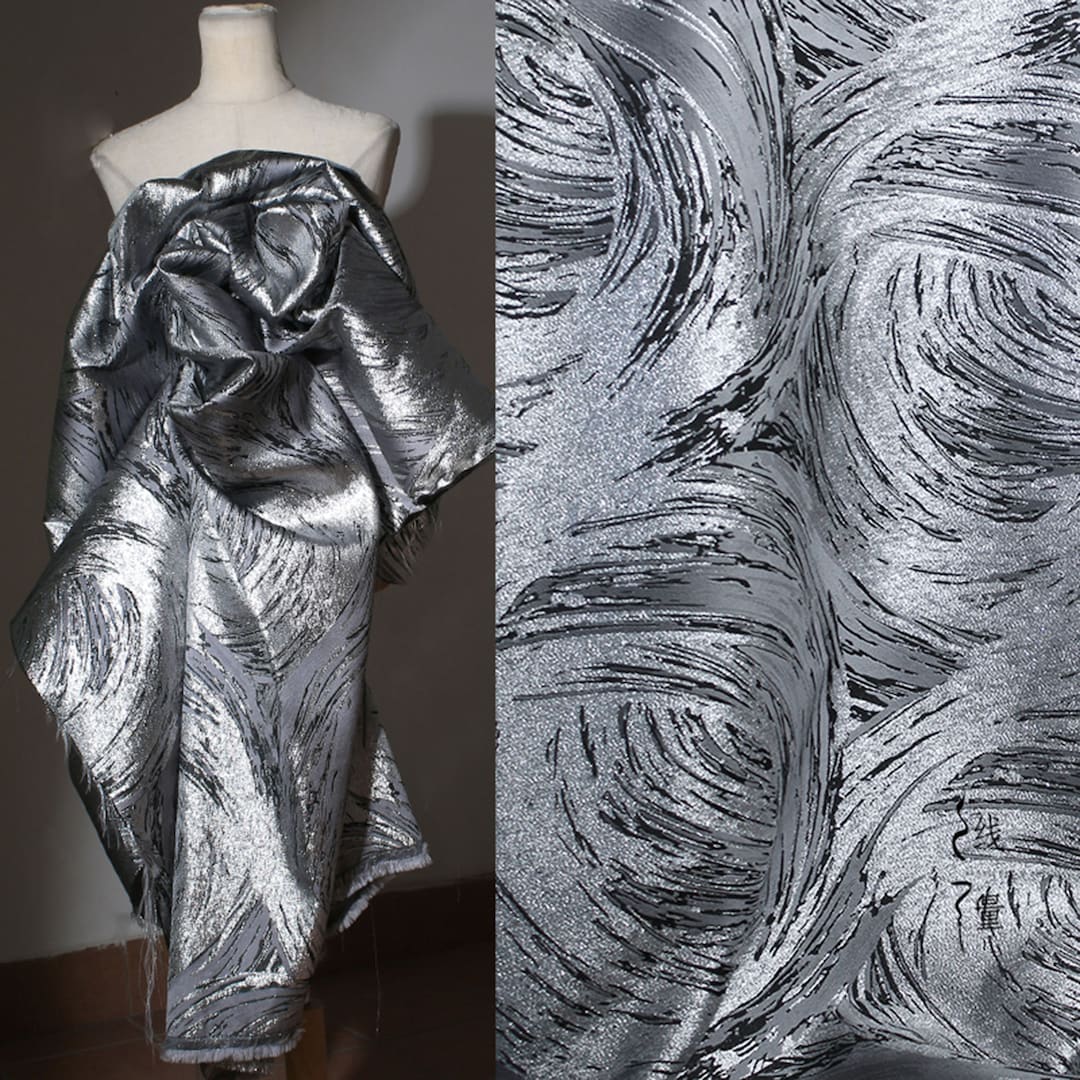Sliver Grey Metallic Jacquard Fabric Glitter Brocade Damask - Etsy