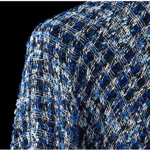 Navy Blue Tweed Fabric, Tweed Boucle Fabric With Tassel for Suit Coat ...