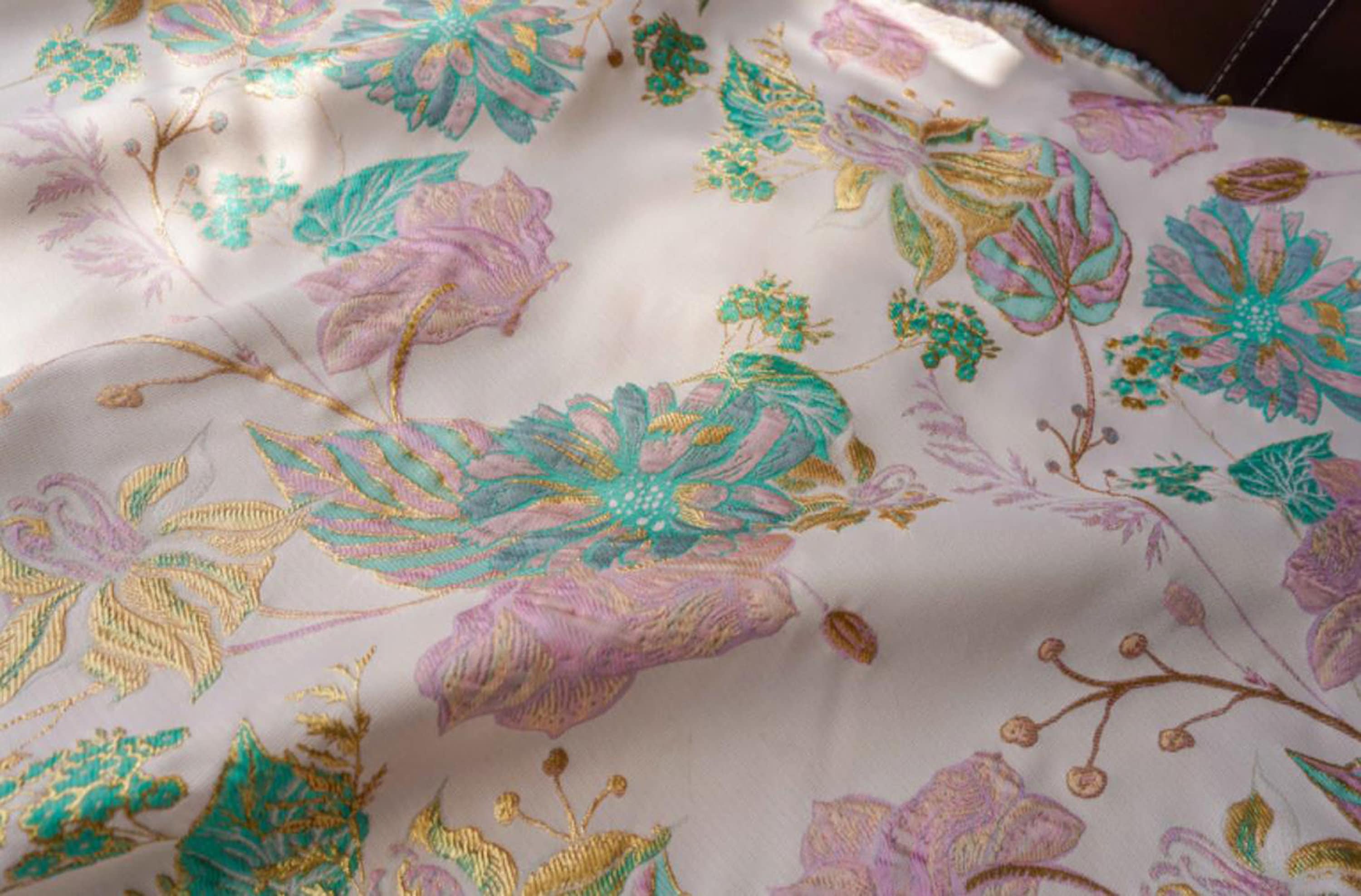 Vintage Floral Jacquard Fabric Embossed Damask Gold Thread - Etsy