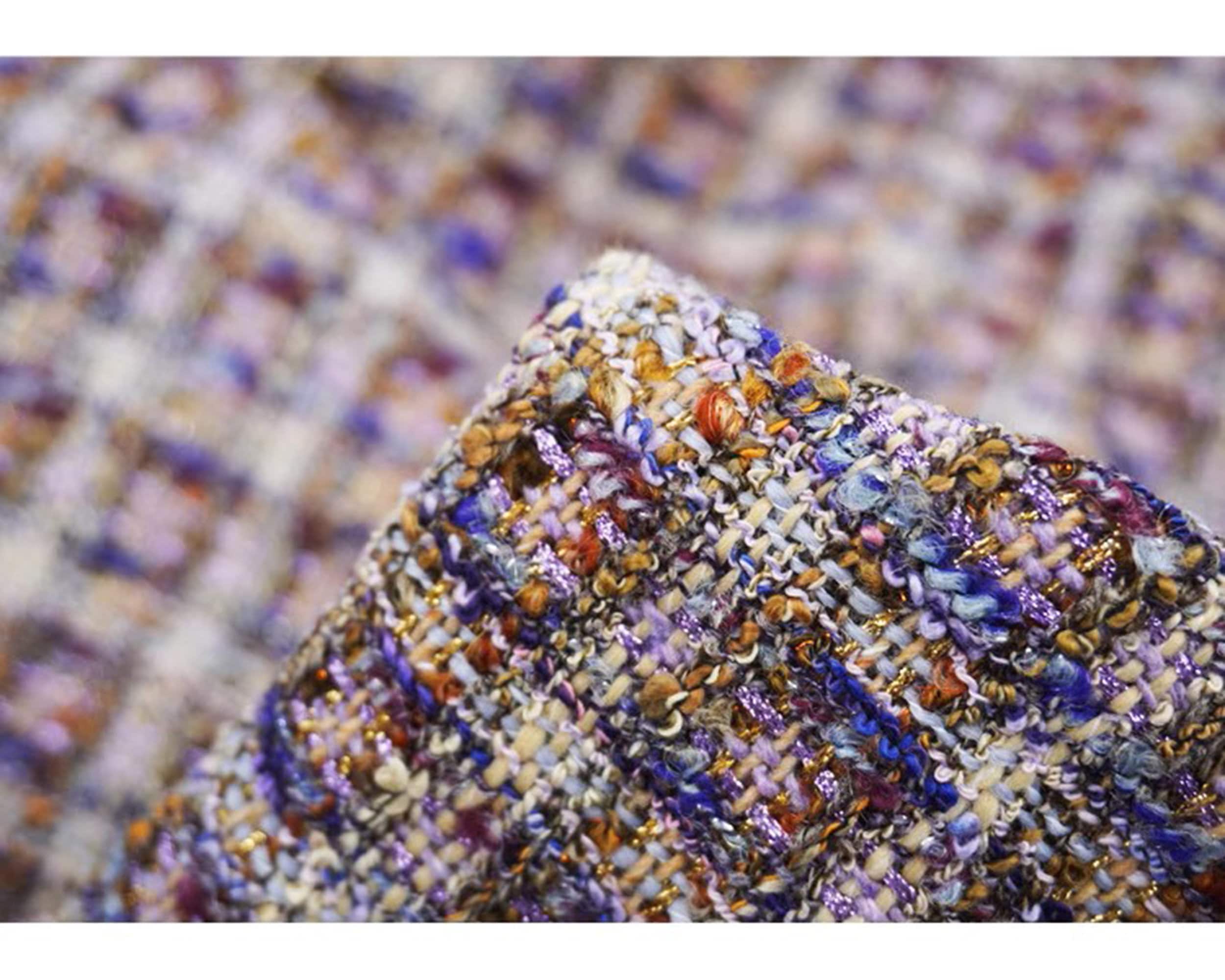 Colorblock Purple Check Tweed Fabric, Metallic Wool Tweed Boucle Fabric ...
