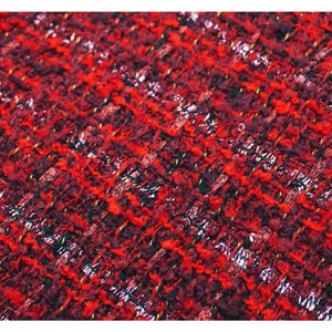 Red Tweed Fabric, Wool Tweed Boucle Fabric With Metalized Yarn for Suit ...