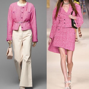 Fushia Tweed Boucle Fabric, Woven Bright Color Dense Tweed Fabric for ...