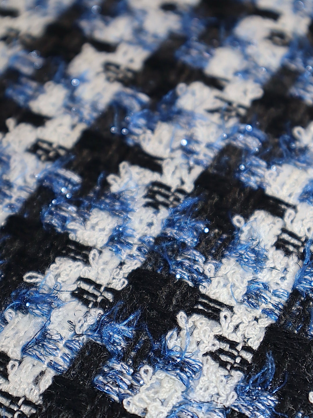 Exquisite Blue Check Tweed Fabric, Colorblock Tweed Boucle Fabric for ...