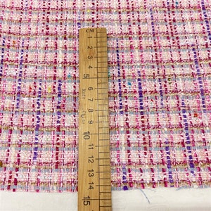 Colorblock Pink Check Tweed Fabric, Tweed Boucle Fabric for Suit Coat ...