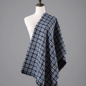 Blue Tweed Fabric, Check Tweed Boucle Fabric for Suit Coat, Dress ...