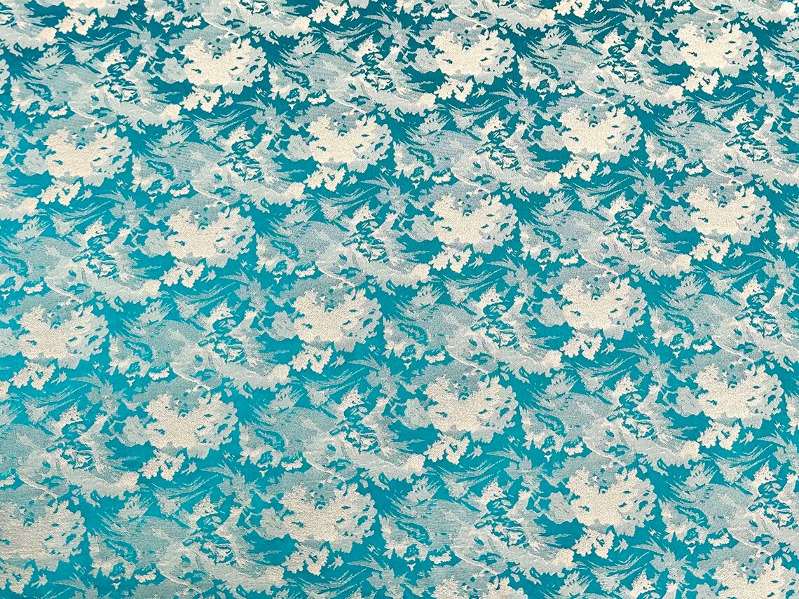 Turquoise Jacquard Brocade Fabric, Water Ripples Gloss Brocade Double ...