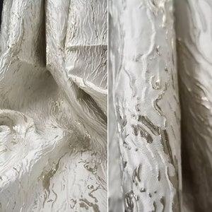 Cream and Gold Jacquard Fabric, 3D Emboss Ripples Texture Brocade ...