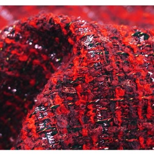 Red Tweed Fabric, Wool Tweed Boucle Fabric With Metalized Yarn for Suit ...